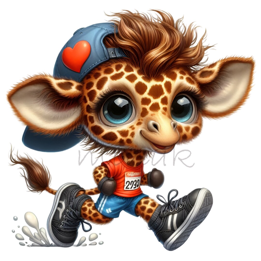 Funny Giraffe Marathon Runner With Sport Shoe, 15 PNG Graphics Cartoon ...