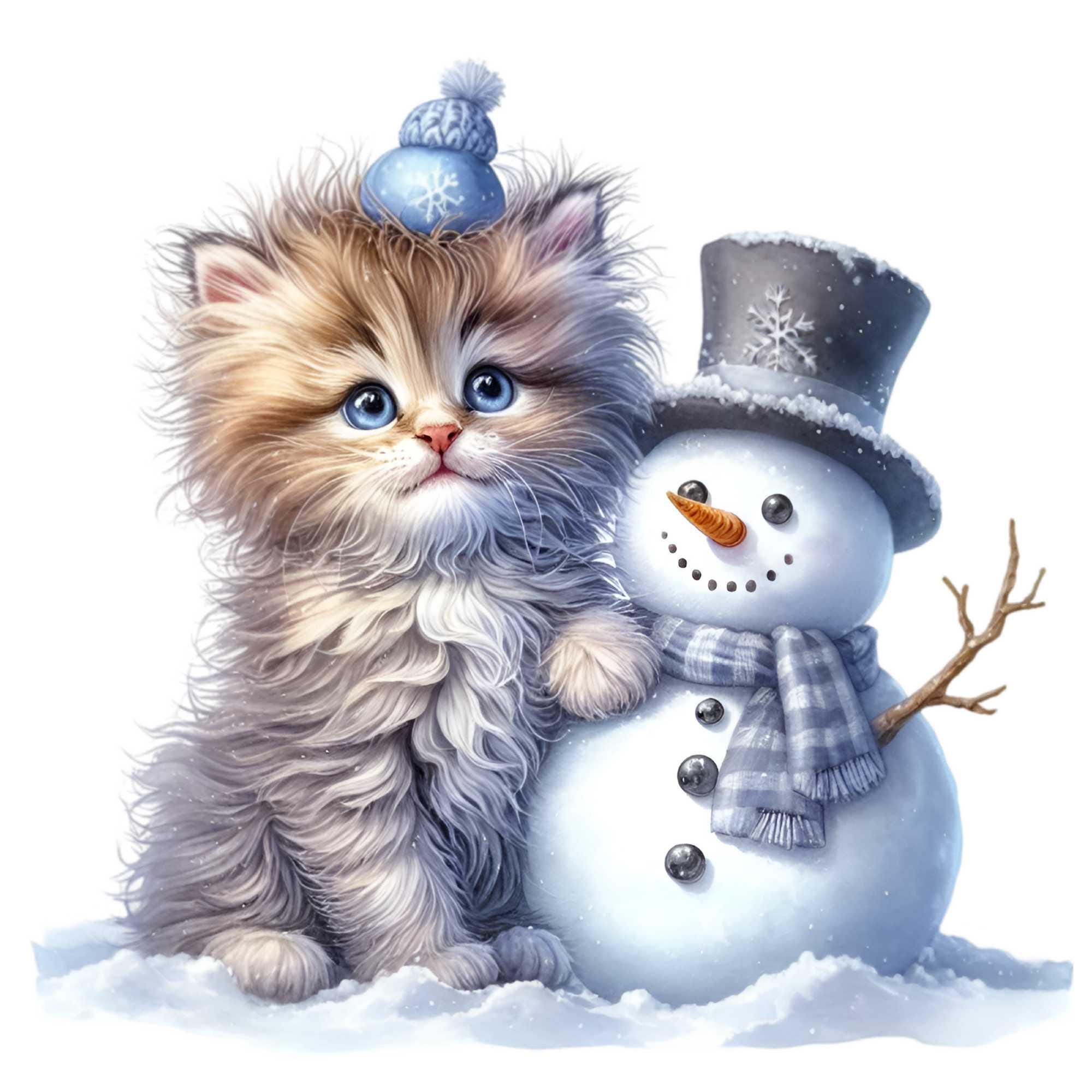 18 PNG Winter Kitten Snowman Clipart – Cute Holiday Cat PNG – Christmas ...