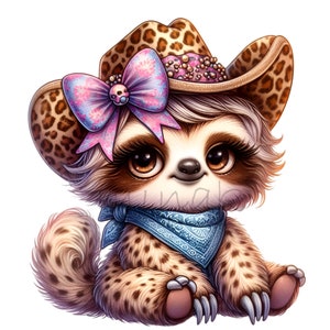 Cowboy Sloth Clipart 12 PNG Cute Sloth With Cowboy Hat and Pink Bow ...