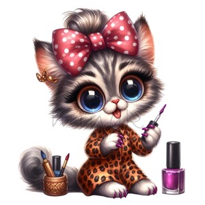 Cute Cat Doing Nails Clipart | Adorable Kitty Illustration 15 PNG ...