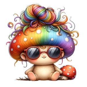 Rainbow Mushroom Cute Baby Clipart 10 PNG Illustration, Digital ...