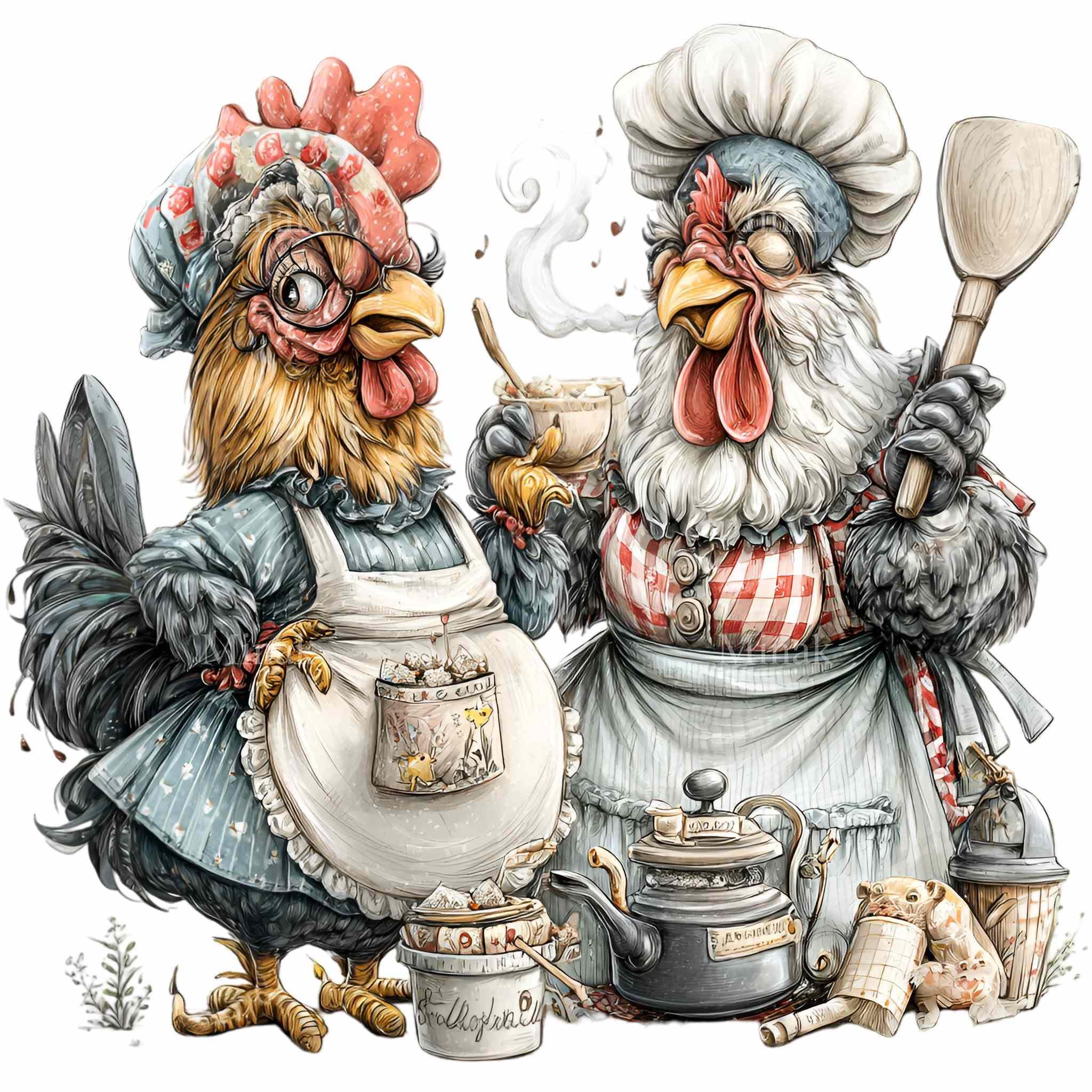 10 PNG Chicken Baker Illustration – Hen Chef Clipart, Whimsical Farm ...