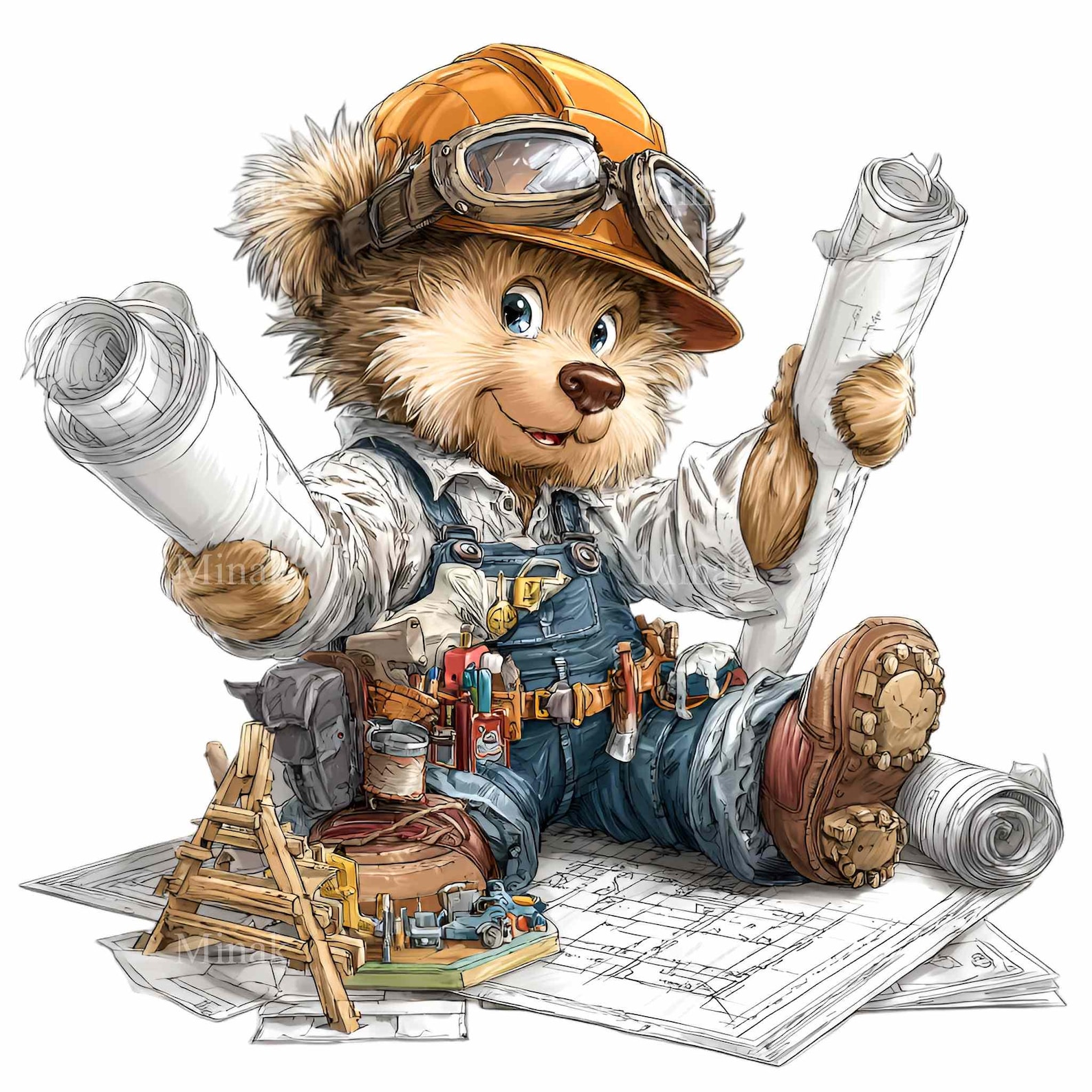 15 PNG Bear Architect Clipart, Builder Blueprint Foreman Engineer ...