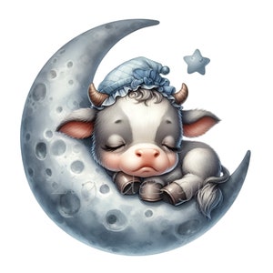 Sleeping Cow on Moon Clipart PNG - 12 Baby Cow With Nightcap ...