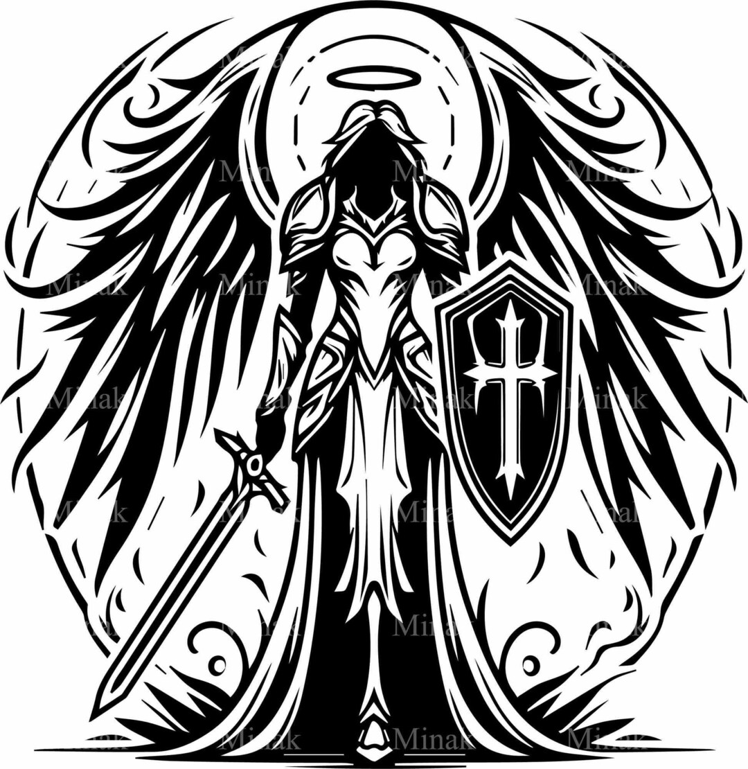 5 SVG Angel Warrior SVG Cut File – Celestial Sword & Shield Art ...