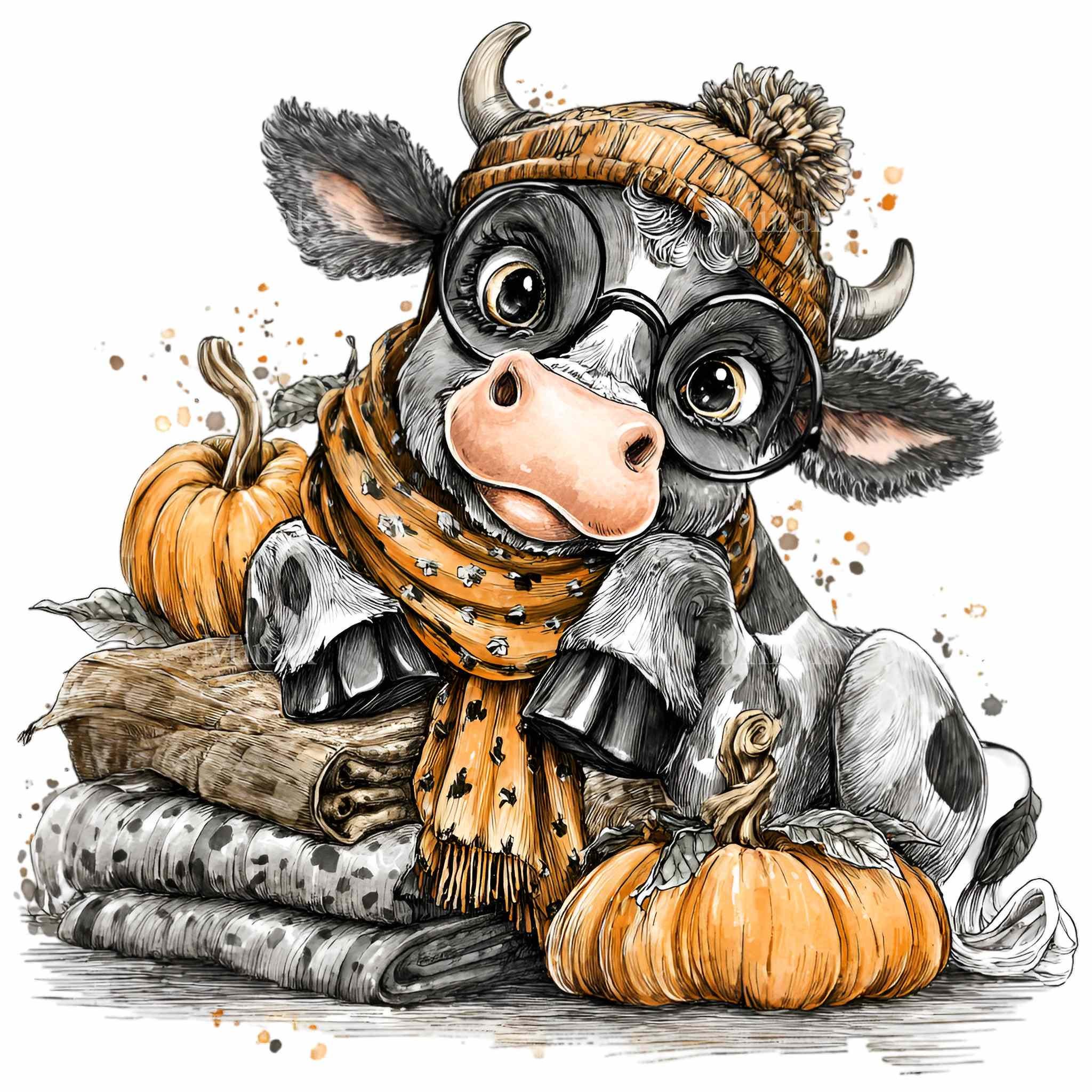 10 PNG Pumpkin Cow Clipart – Fall Cow PNG – Cute Autumn Animal for Kids ...