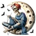 Knitting Skeleton on Crescent Moon Clipart PNG 14 Spooky Crafting in ...