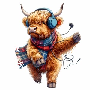 Highland Cow With Headphones Clipart, 15 Adorable Music-loving Cow PNG ...