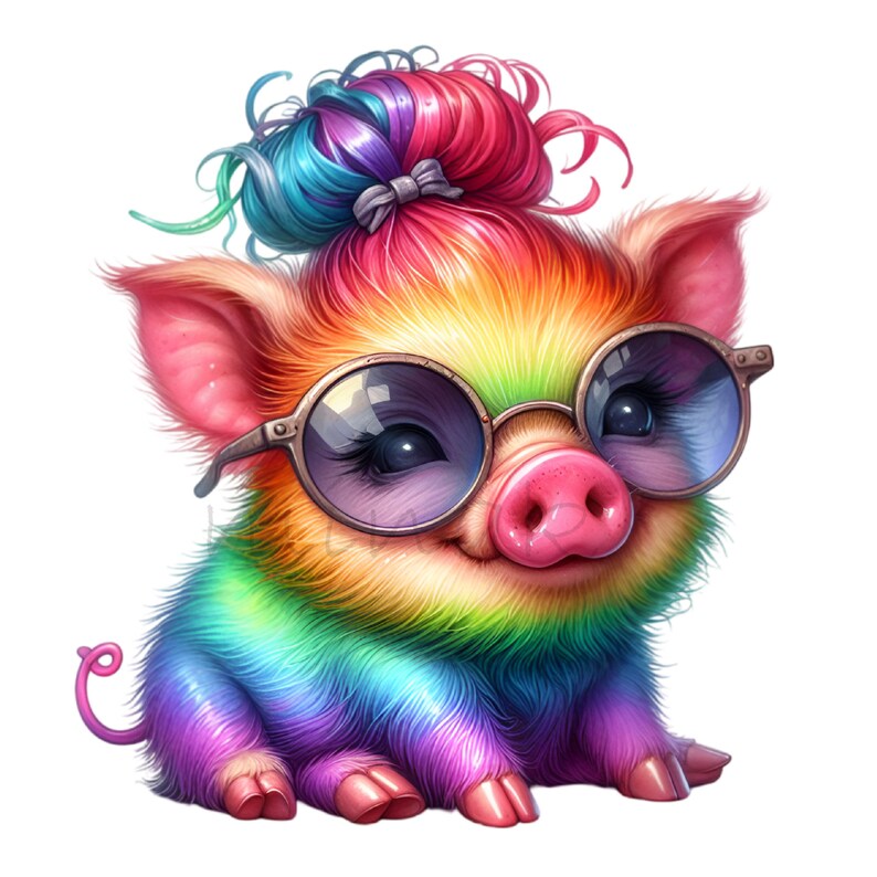 10 PNG Rainbow Pig, Retro Piglet Clipart, Groovy Animal Hippie Flower ...