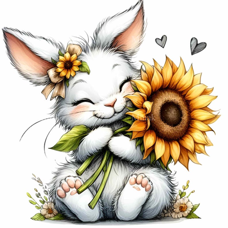 14 PNG Sunflower Rabbit Clipart, Summer Flower Bunny Art - Etsy