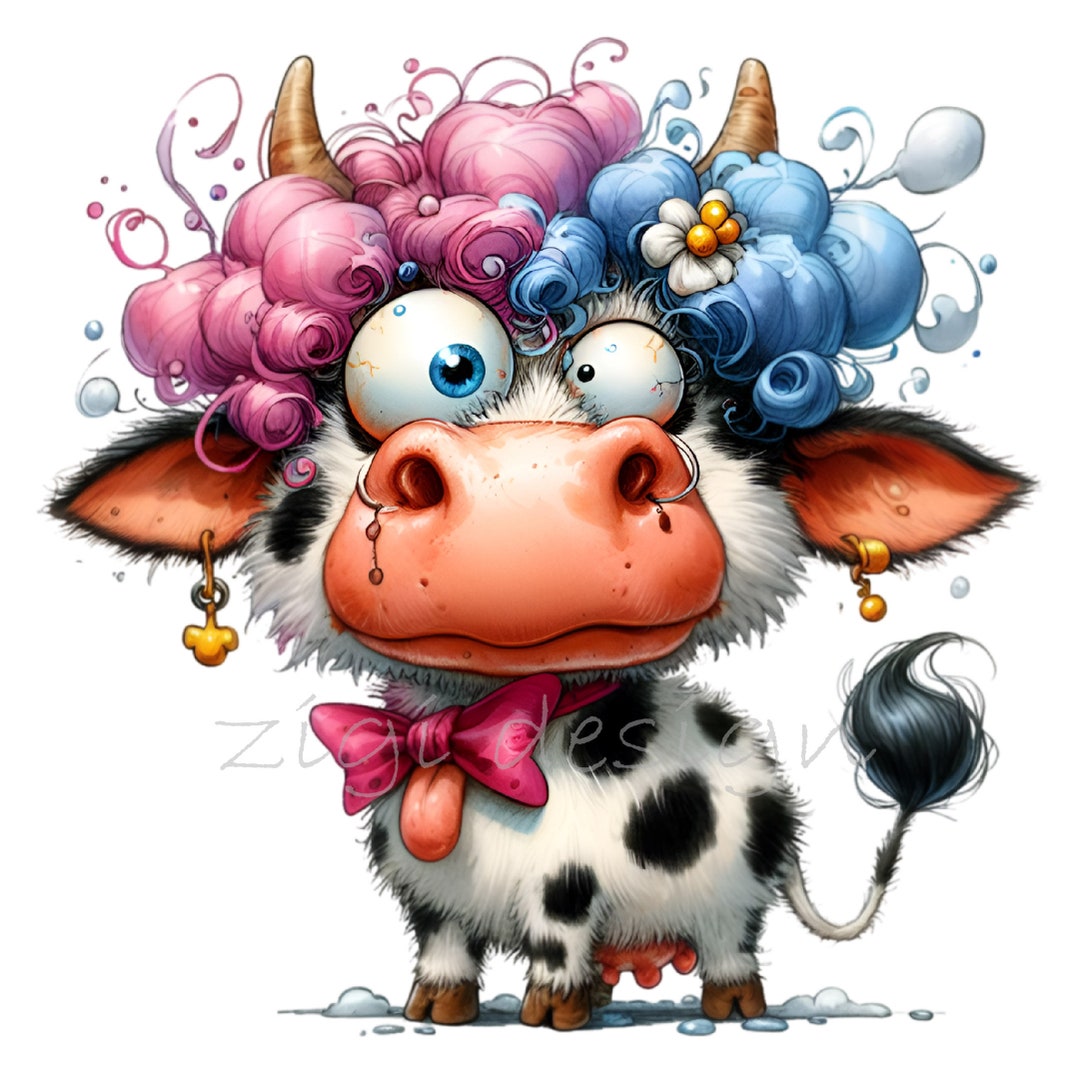 Funny Cow Clipart, 12 PNG Cute Comics Highland Cow Baby Nursery ...