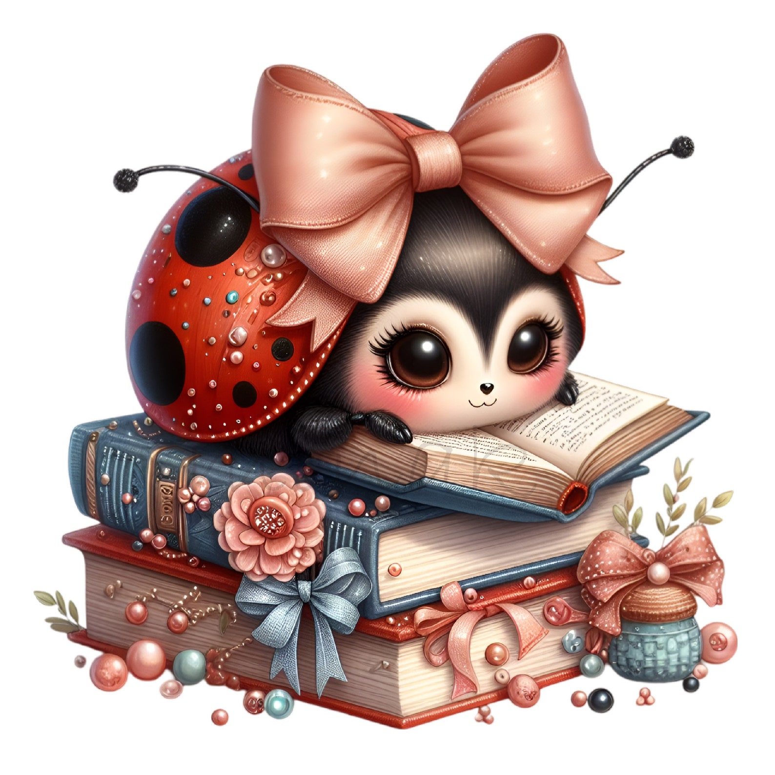 12 PNG Bookworm Insect Art – Cute Ladybug PNG – Reading Bug Clipart for ...