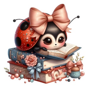 Ladybug Clipart, Reading Book Clip Art, 12 PNG English Teacher, Library ...