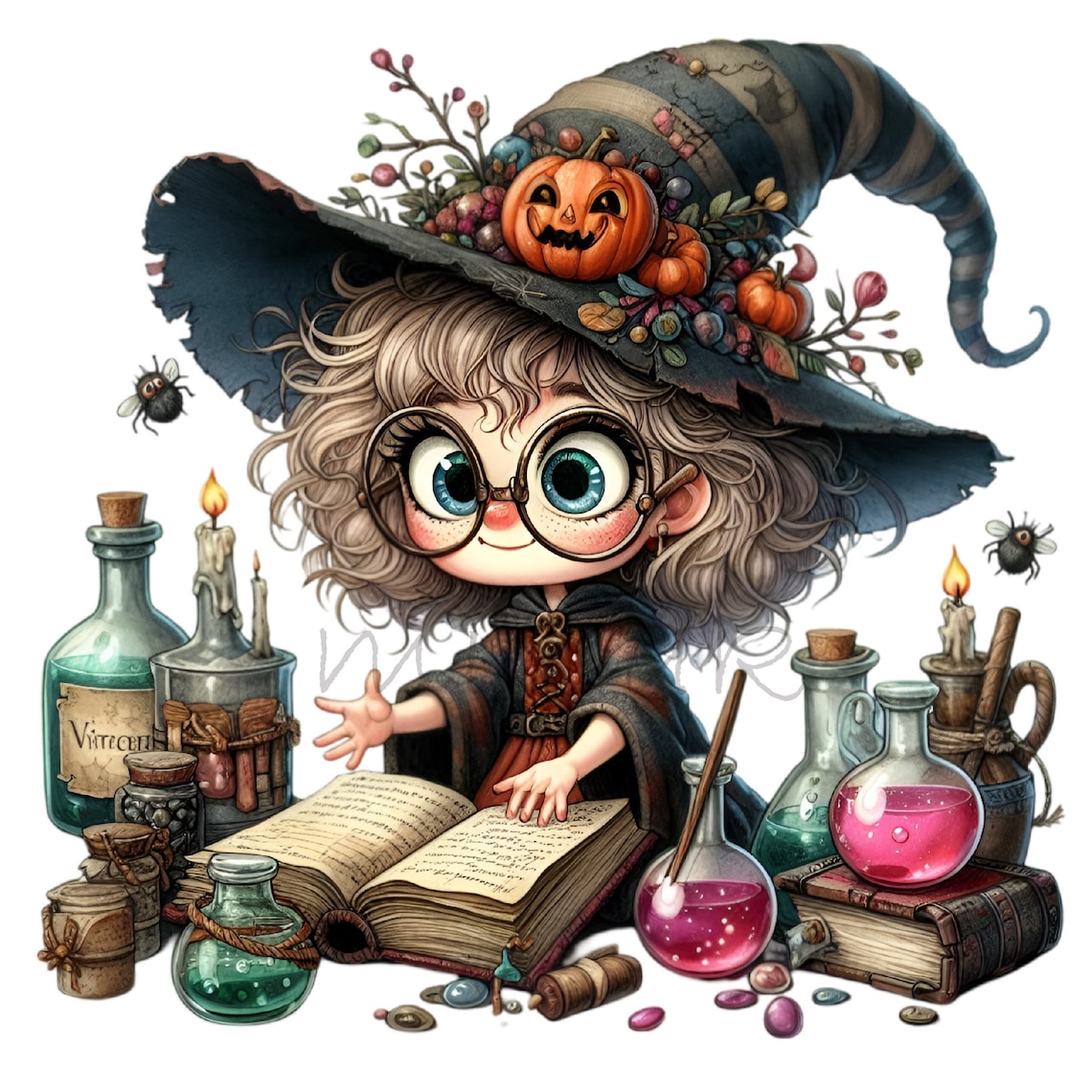 Linda bruja 15 PNG divertidos niños Halloween ilustración clipart ...