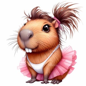 12 Cute Capybara Ballerina PNG Clipart, Adorable Capybara in Pink Tutu ...