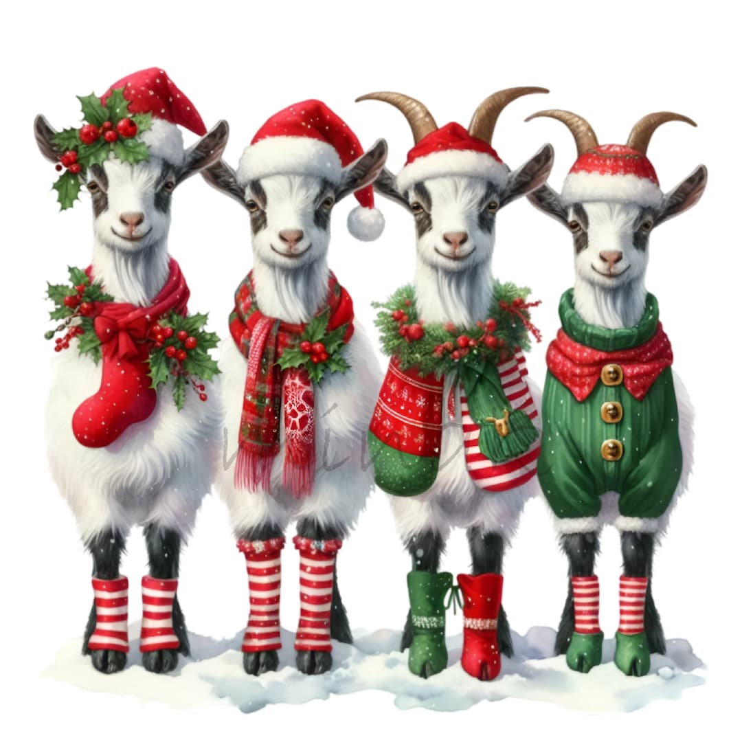 15 Christmas Goats PNG Clipart, Funny Holiday Animals in Festive ...