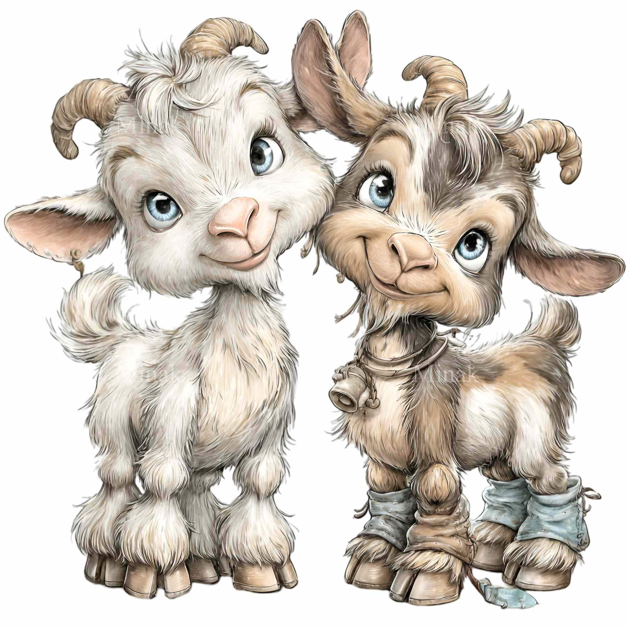 14 PNG Goat Clipart Pair – Cute Baby Goats PNG – Farm Animal ...