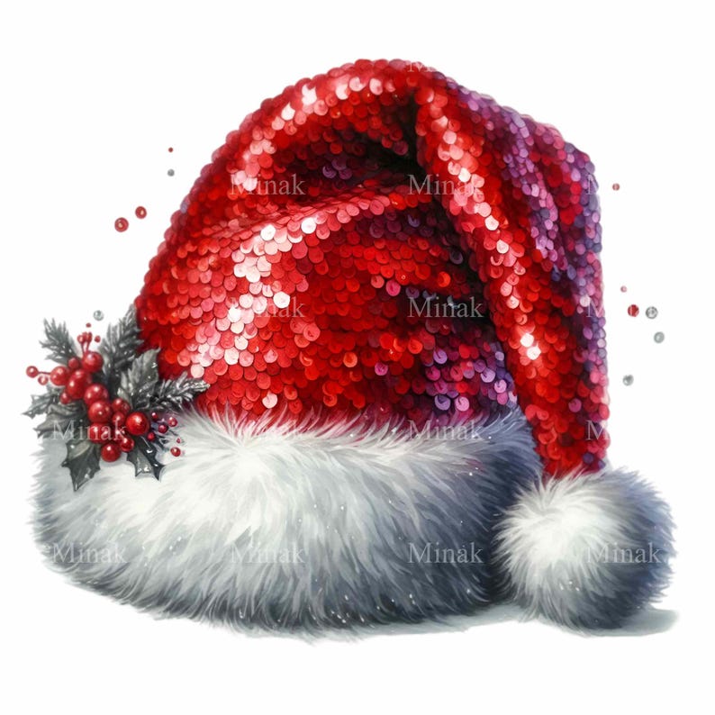 12 PNG Red Sequin Hat Clipart – Santa Hat PNG – Holiday Decor Download ...