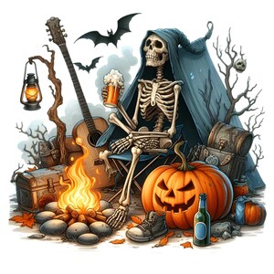 Skeleton Camping Halloween Clipart PNG 14 Spooky Campfire Scene With ...