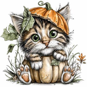 10 PNG Pumpkin Kitten – Fall Cat PNG – Cute Autumn Clipart for Kids ...