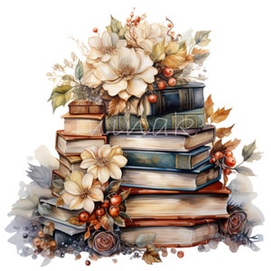 Vintage Book Stack PNG Clipart | 10 Floral Books Arrangement | Elegant ...