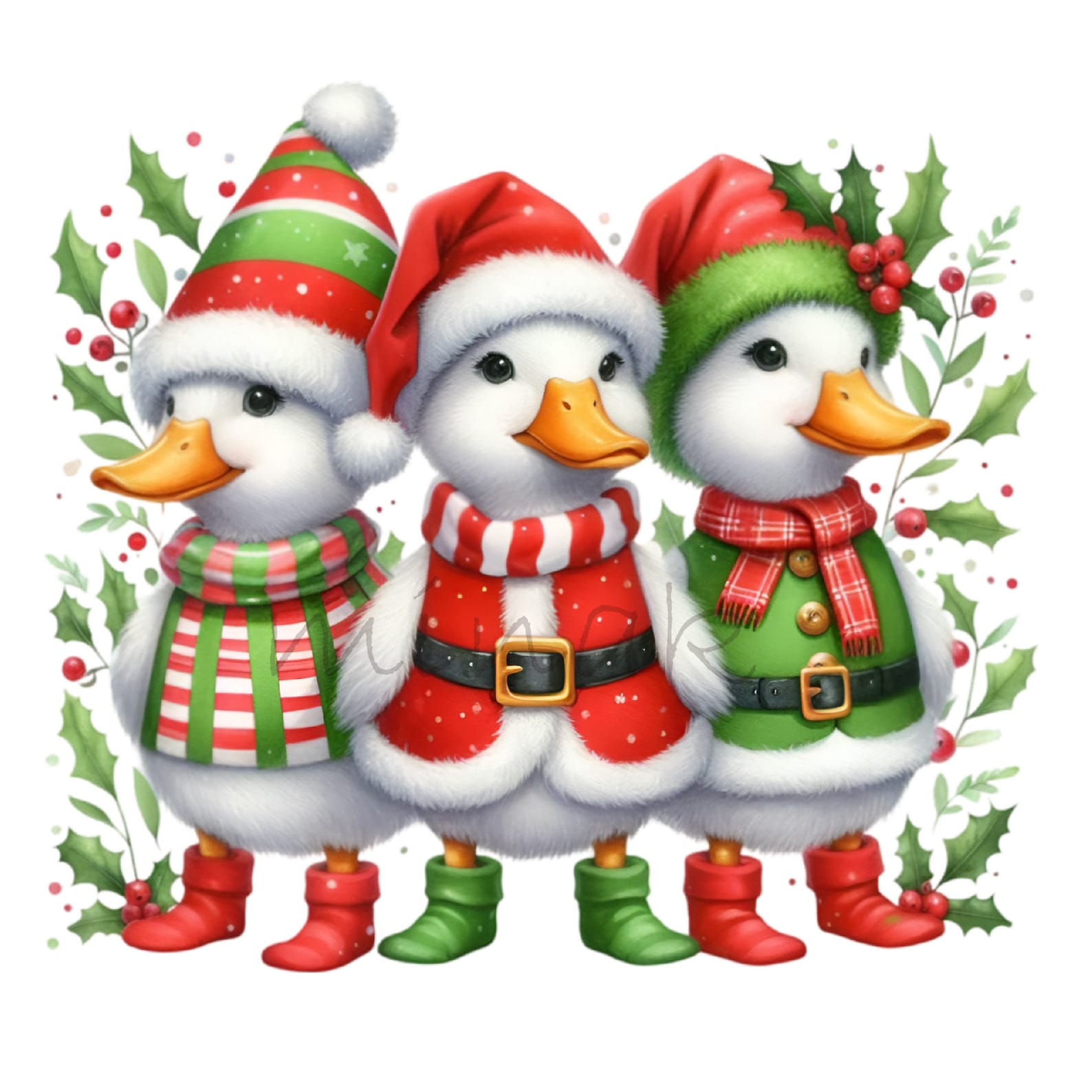 Christmas Ducks Clipart, 12 Festive Holiday Duck PNG, Santa and Elf ...