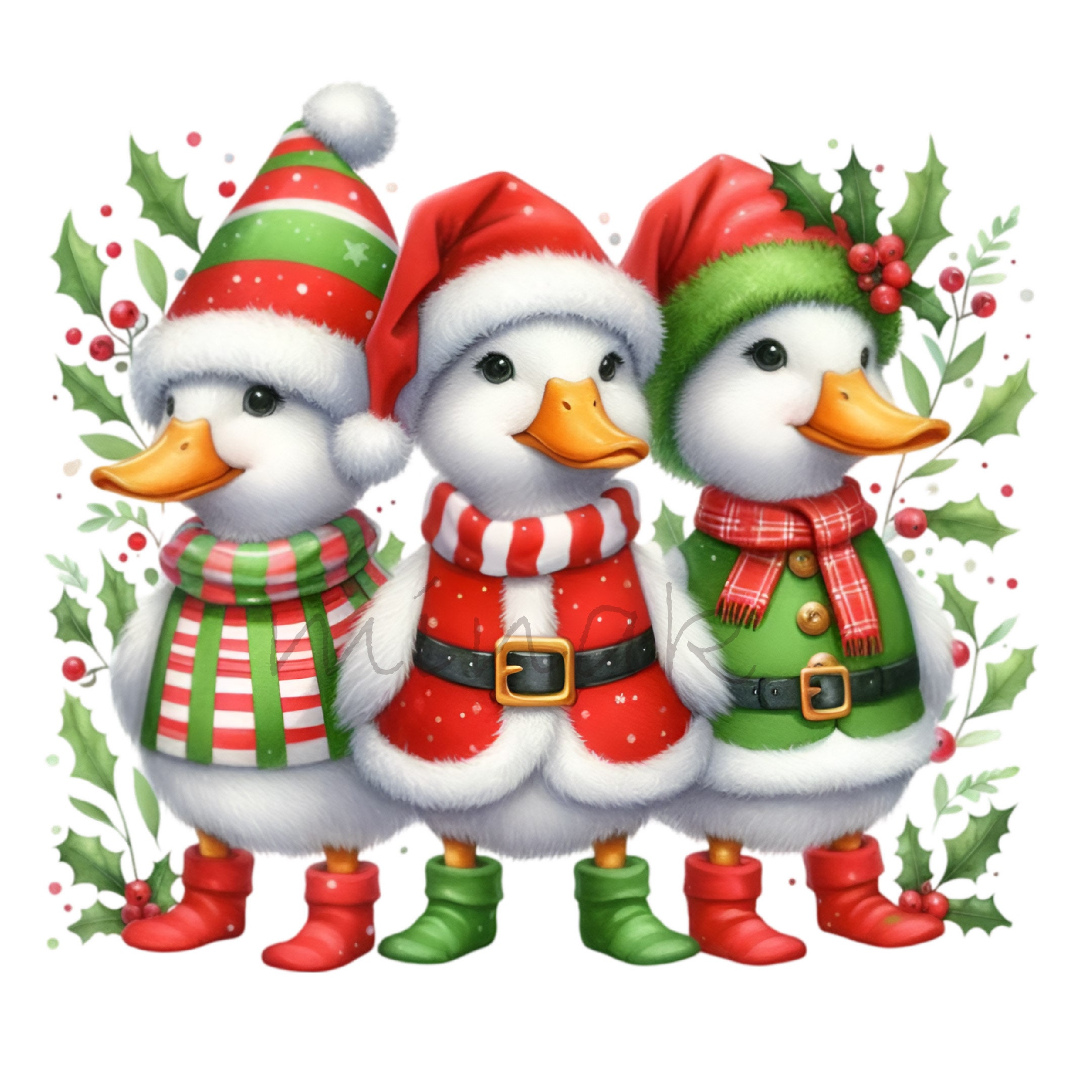 12 PNG Christmas Duck Clipart - Cute Festive Ducks PNG Illustration ...