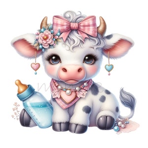 Cow Clip Art, Baby Bottle Clipart, 10 PNG Baby Shower Newborn, Mother's ...