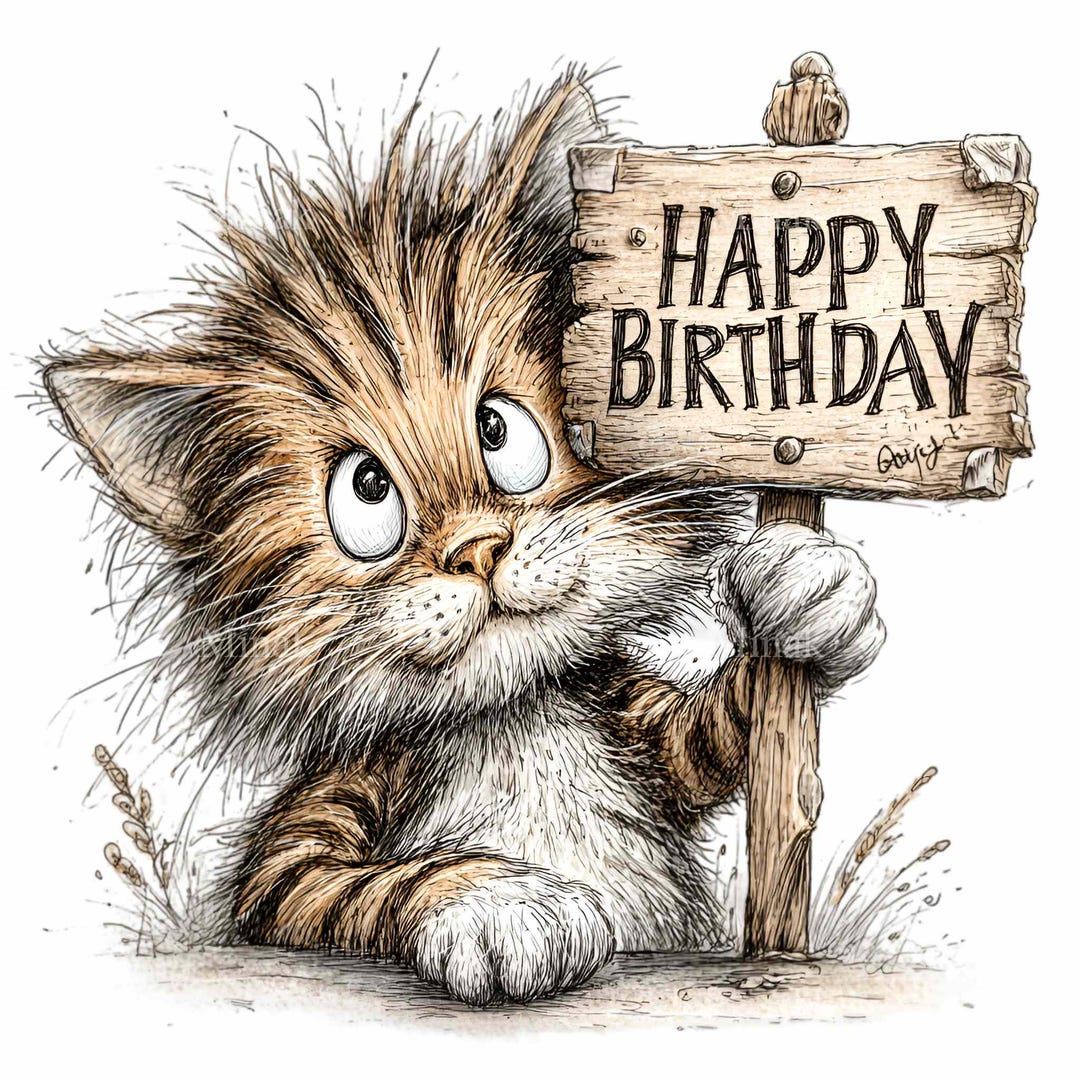 12 PNG Birthday Cat Sign – Funny Kitten PNG Clipart – Cute Animal for ...