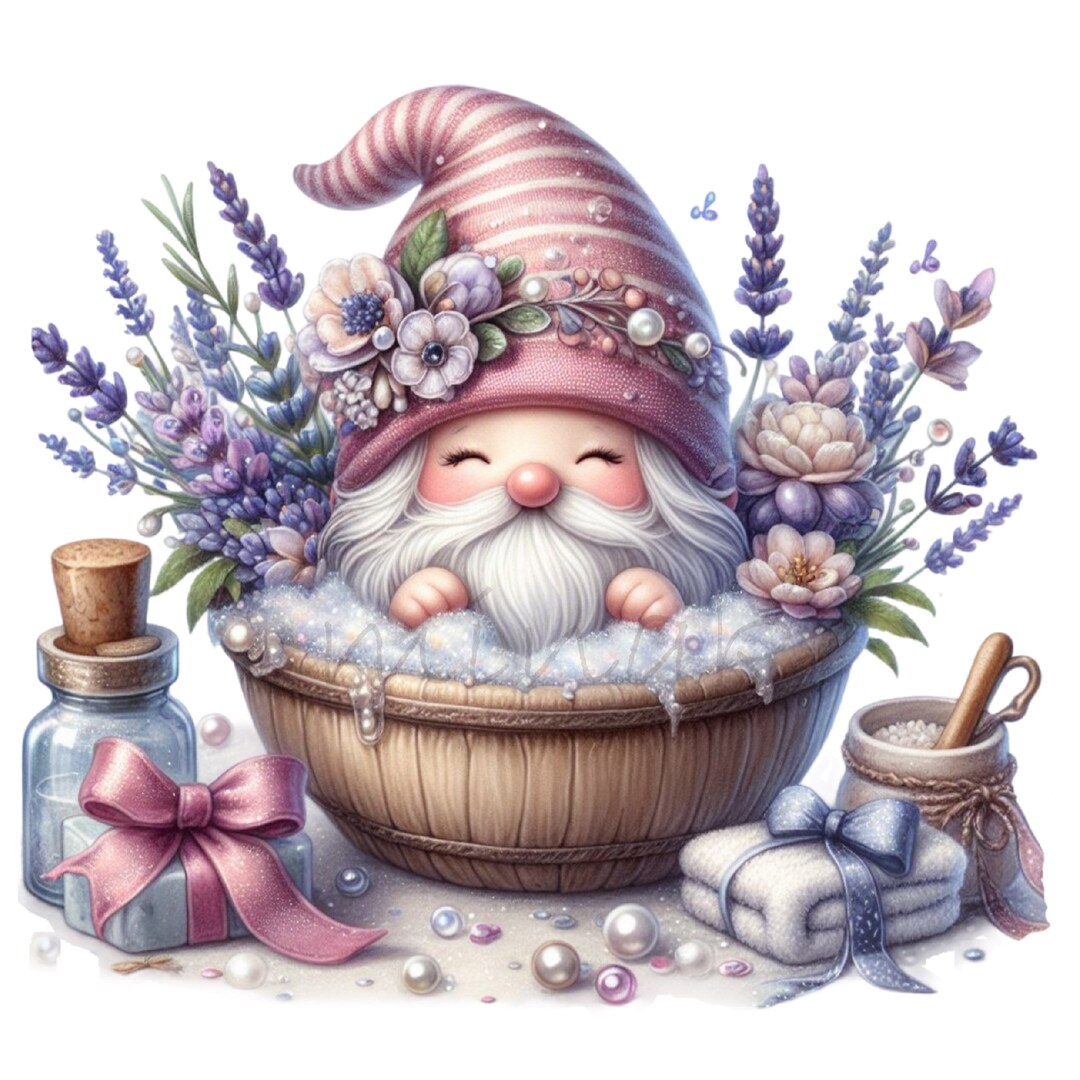Spa Clipart, Gnome Clip Art, 14 PNG Pampering Bath Party Watercolor ...
