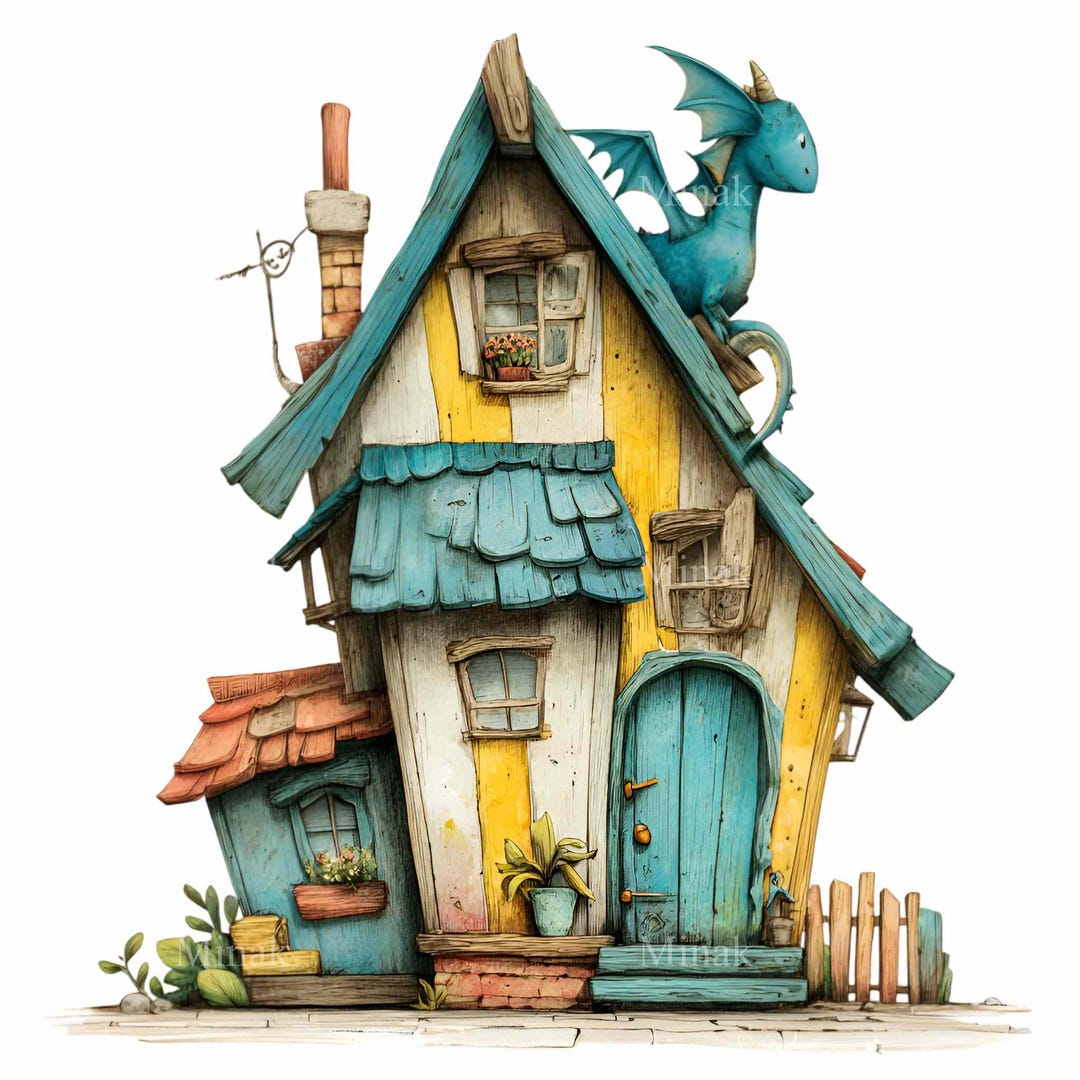 16 PNG Fantasy House Clipart – Whimsical Cottage With Dragon ...