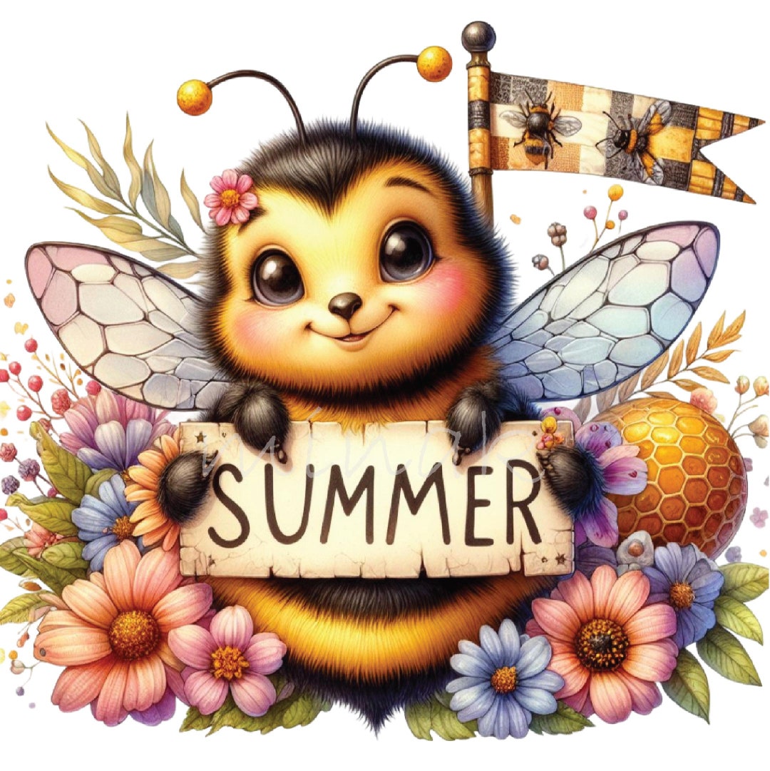 Honey Bee Clipart, Bumblebee PNG, 12 Watercolor Summer Sign Clip Art ...