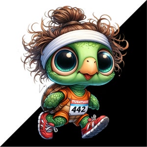 Funny Sea Turtle Sport Runner Clipart, 15 PNG Kids School Kindergarten ...
