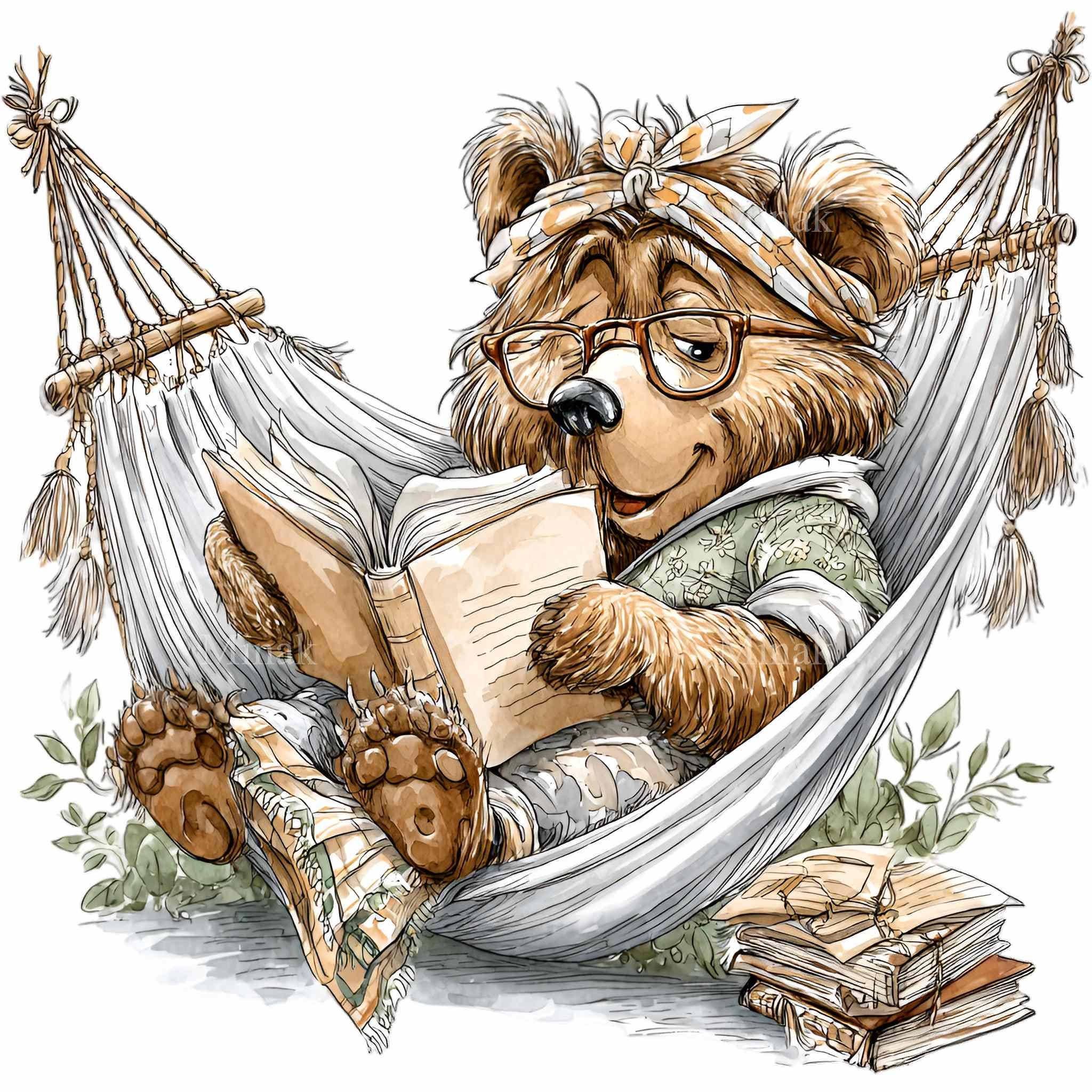 14 PNG Reading Bear Clipart - Cute Animal Hammock Png - Book Lover ...