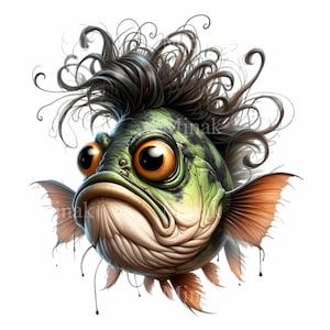 14 Funny Fish PNG Clipart - Grumpy Fish With Messy Hair and Glasses ...