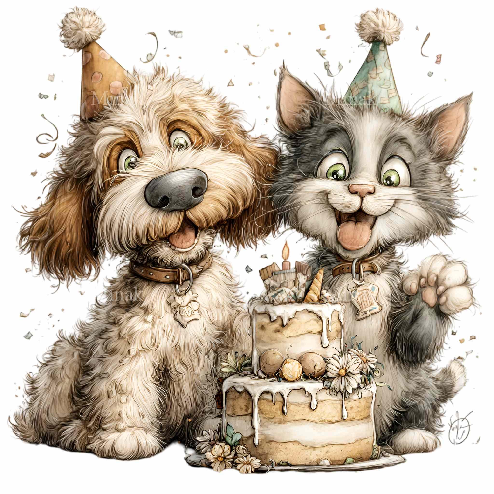 15 PNG Pet Birthday Clipart – Cute Dog and Cat Party Illustration ...