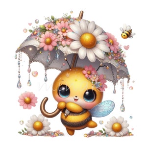 Honey Bee Clipart, Cute Bumblebee Clip Art, 12 PNG Flower Umbrella ...