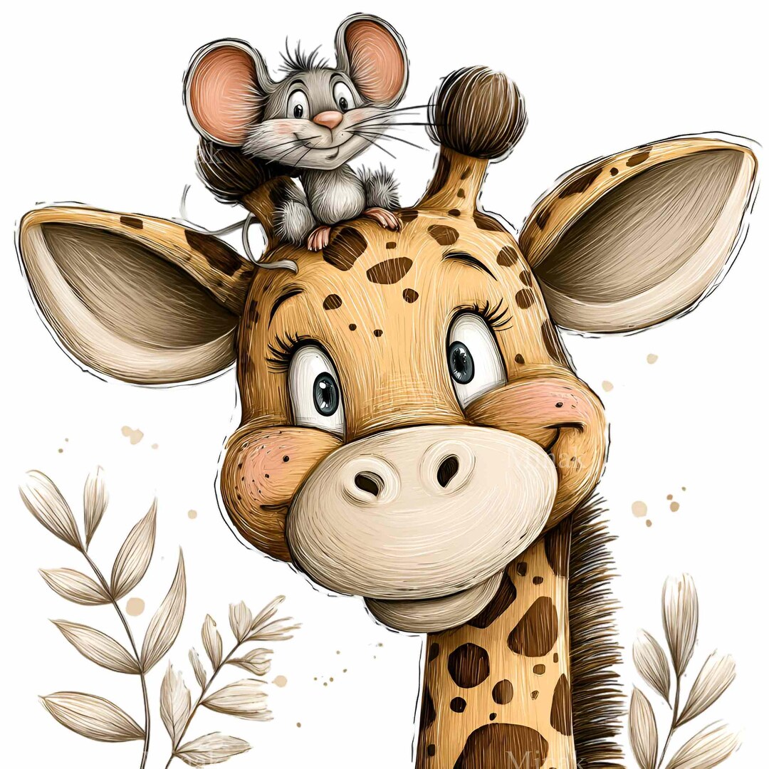 15 PNG Mouse on Giraffe Head – Baby Animal PNG – Cute Jungle Clipart ...