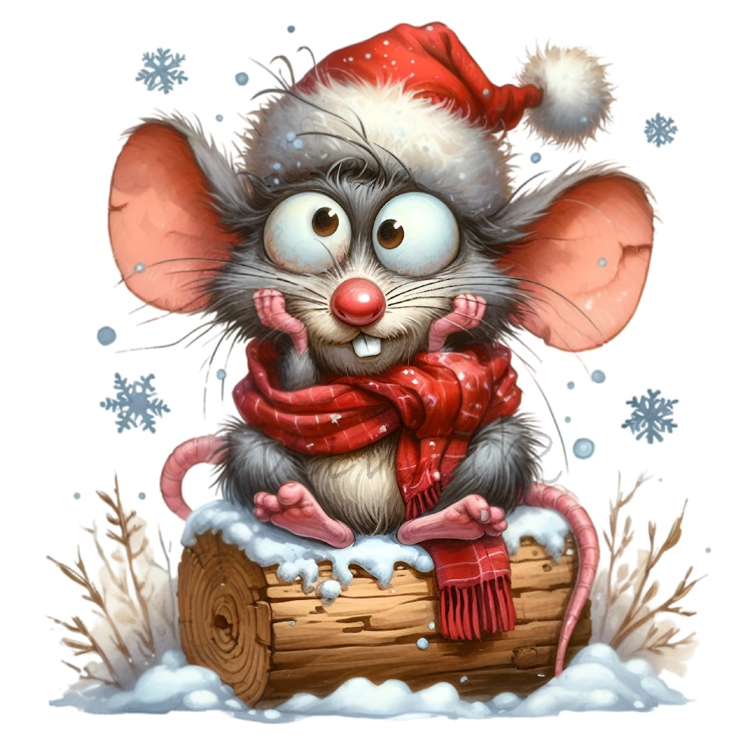 Christmas Mouse Clipart PNG, 15 Cute Mouse With Santa Hat and Scarf ...
