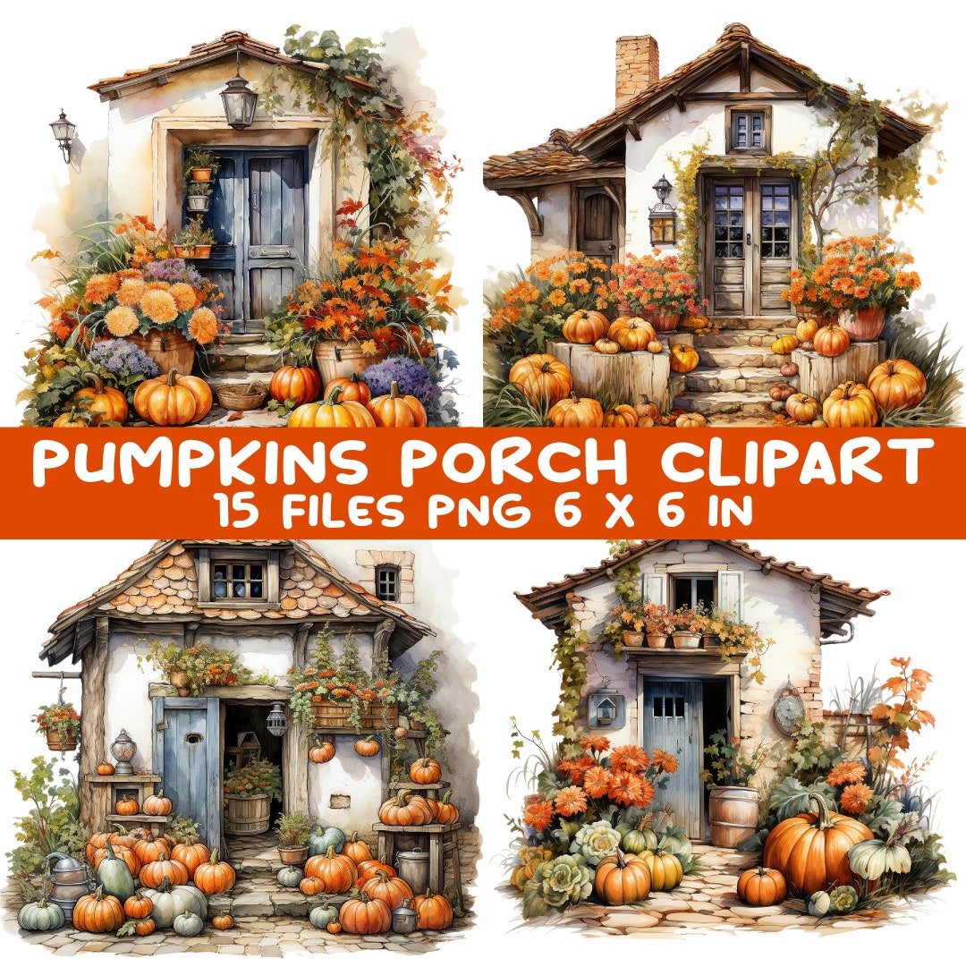 15 PNG Autumn Porch Clipart Bundle, Fall Cottage Pumpkin House - Etsy