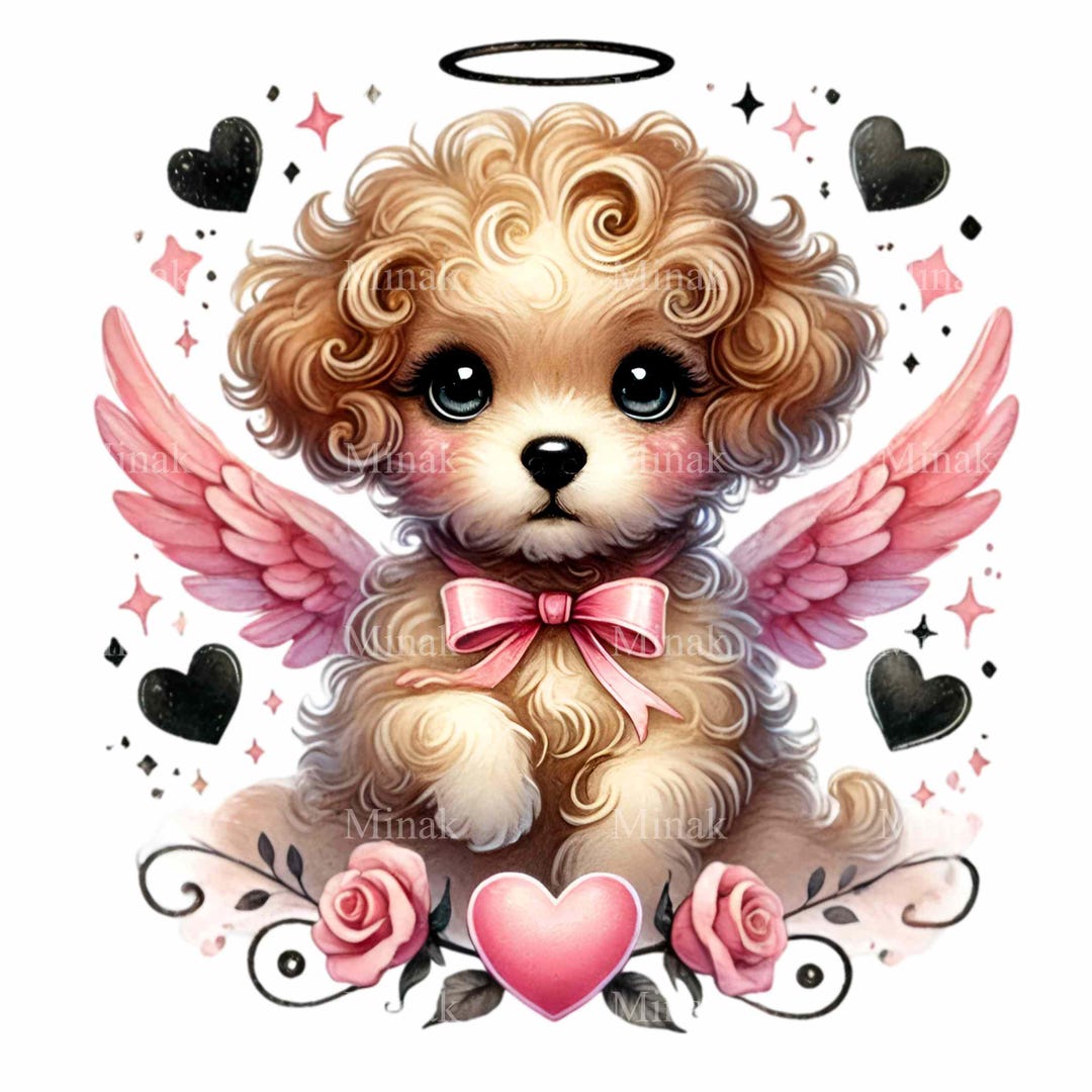 12 Angel Puppy PNG Clipart, Cute Dog With Pink Wings and Halo ...