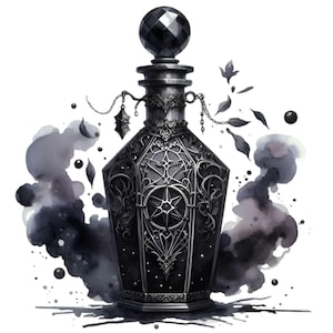 Gothic Potion Bottles With Skull and Witch Hat Watercolor Clipart | 15 ...