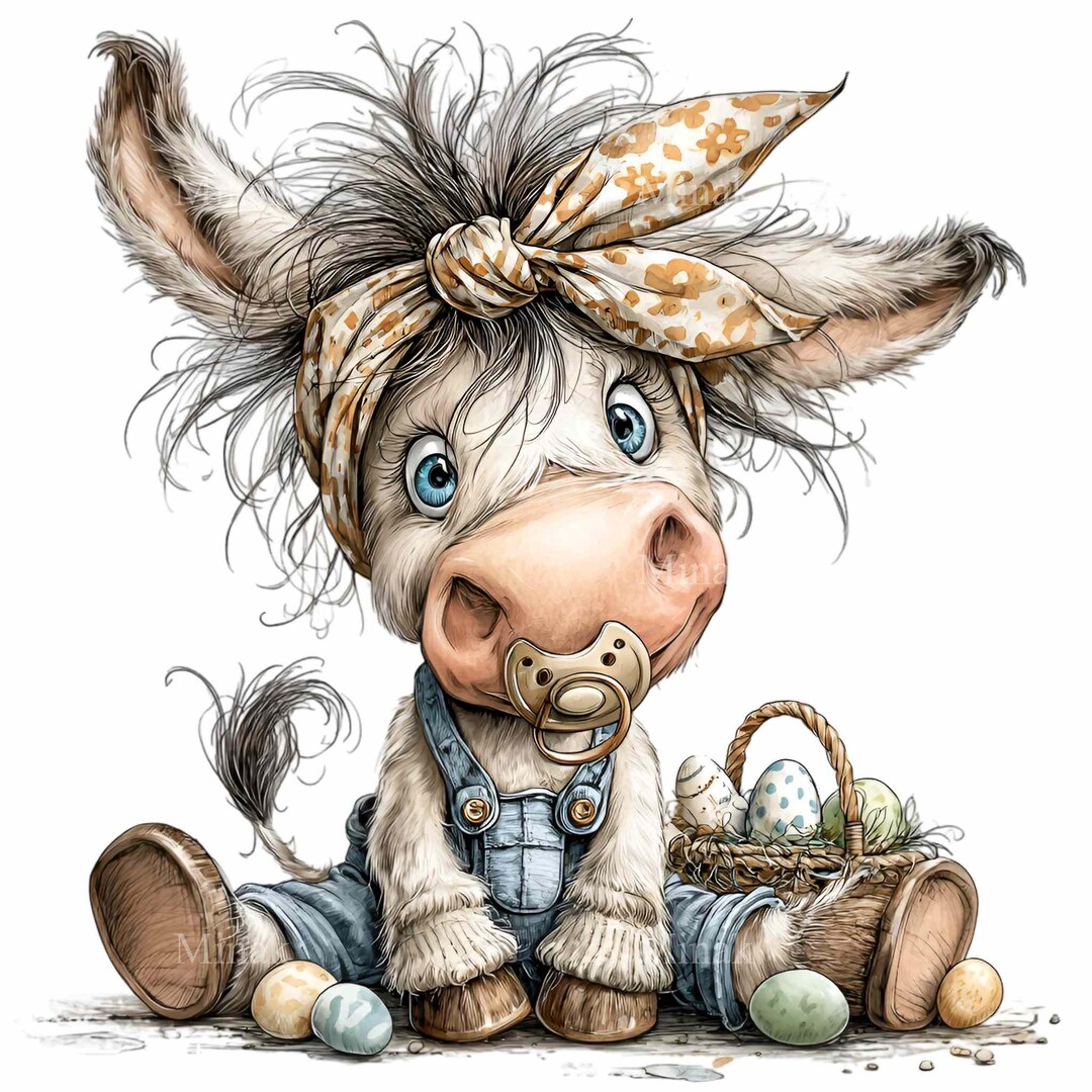 15 PNG Donkey Clipart, Watercolor Easter Foal Illustration, Egg Basket ...