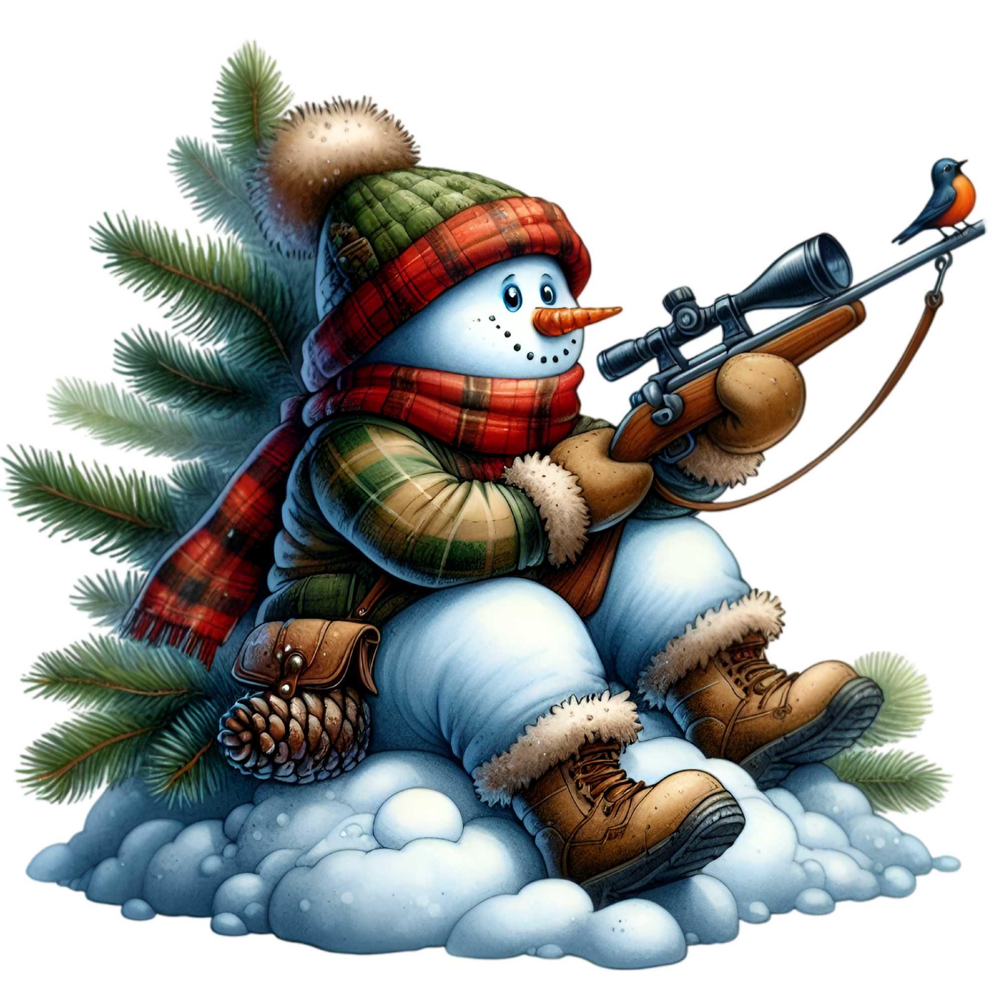 15 PNG Hunter Snowman Clipart – Snowman With Rifle PNG – Funny Winter ...