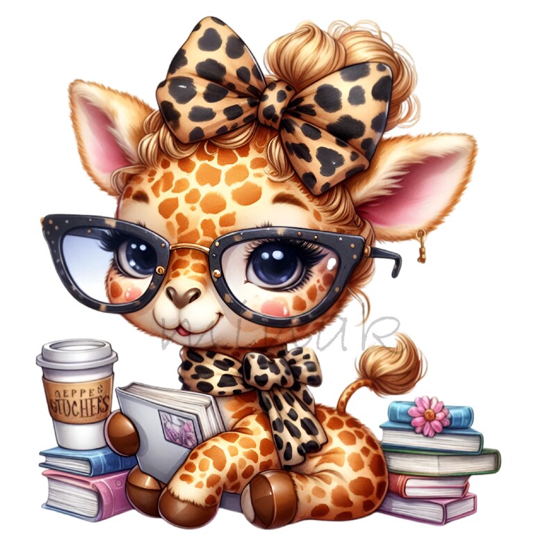 12 PNG Teacher Giraffe Clipart – Glasses, Books and Coffee for ...