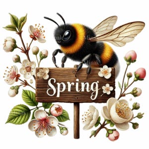 12 Spring Bee PNG Clipart, Cute Bumblebee With Flowers, Whimsical ...