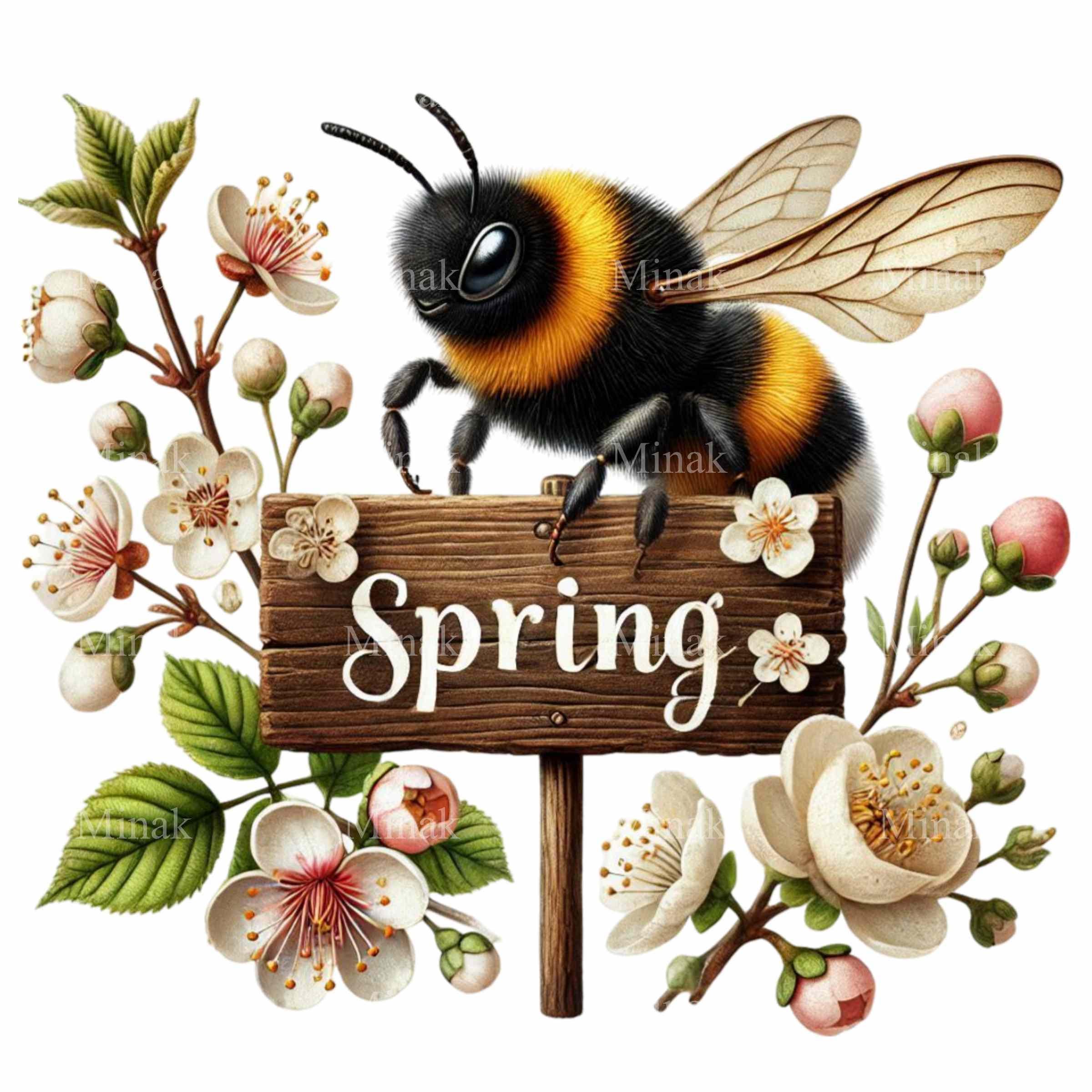 12 PNG Bee Clipart, Spring Sign Illustration, Floral Woodland Nursery ...