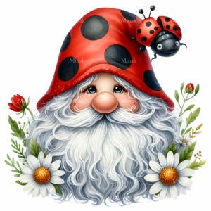 10 Ladybug Gnome PNG Clipart - Cute Spring Gnome With Daisies Digital ...