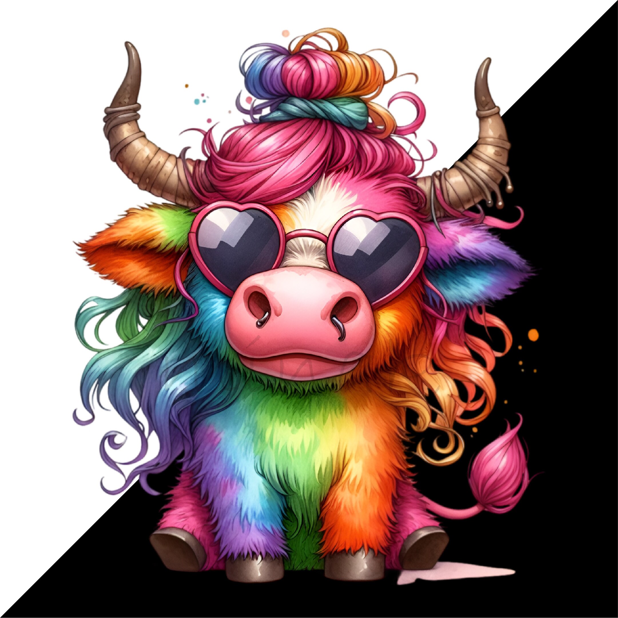 12 PNG Rainbow Cow Clipart – Colorful Sunglasses Cow Sublimation Design ...