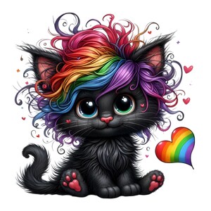 12 Rainbow Cat Clipart PNG, Cute Kitten With Heart, Pride Cat ...